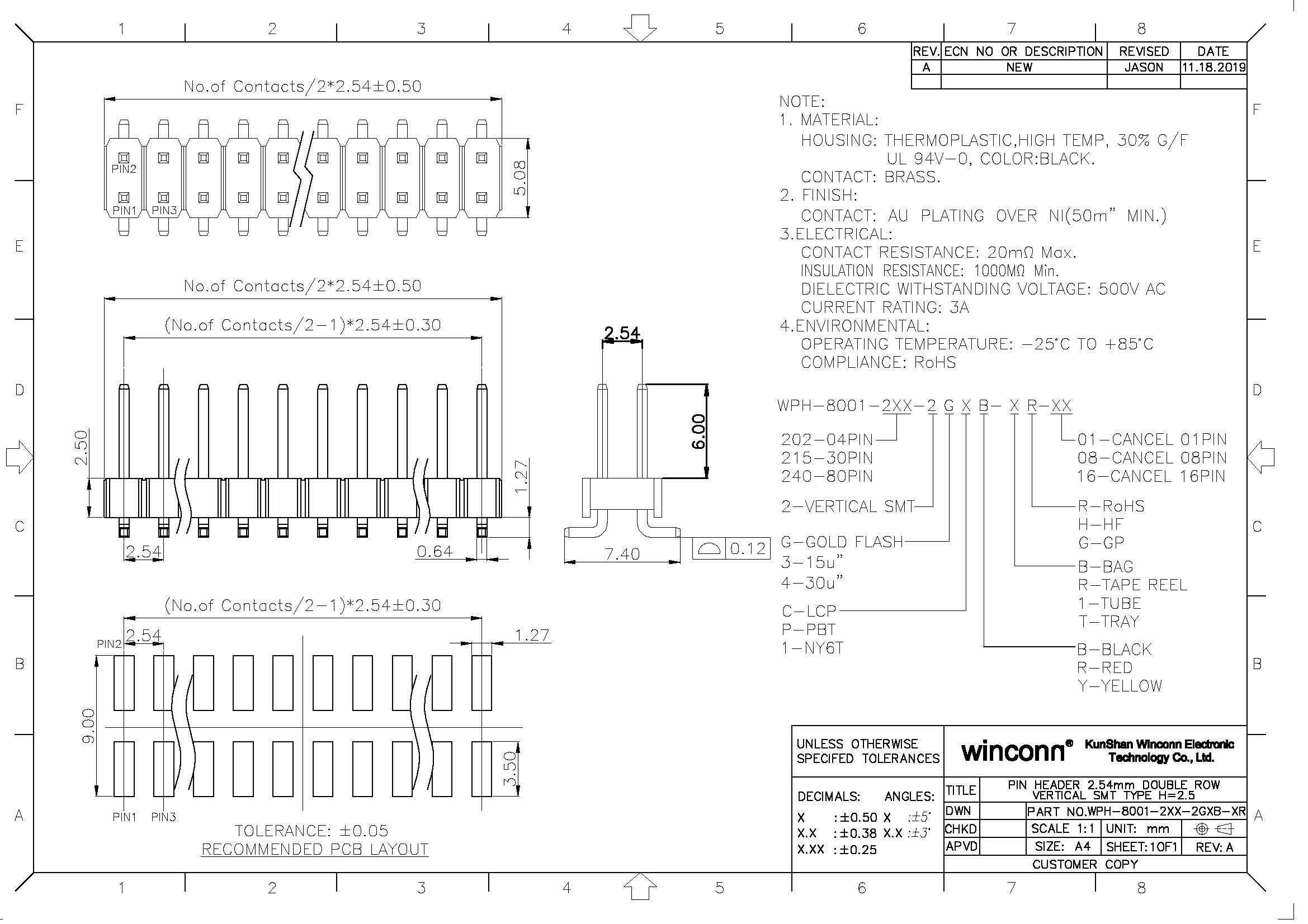 Pin Header Pitch=2.54mm Double Row Vertical SMT Type from China ...