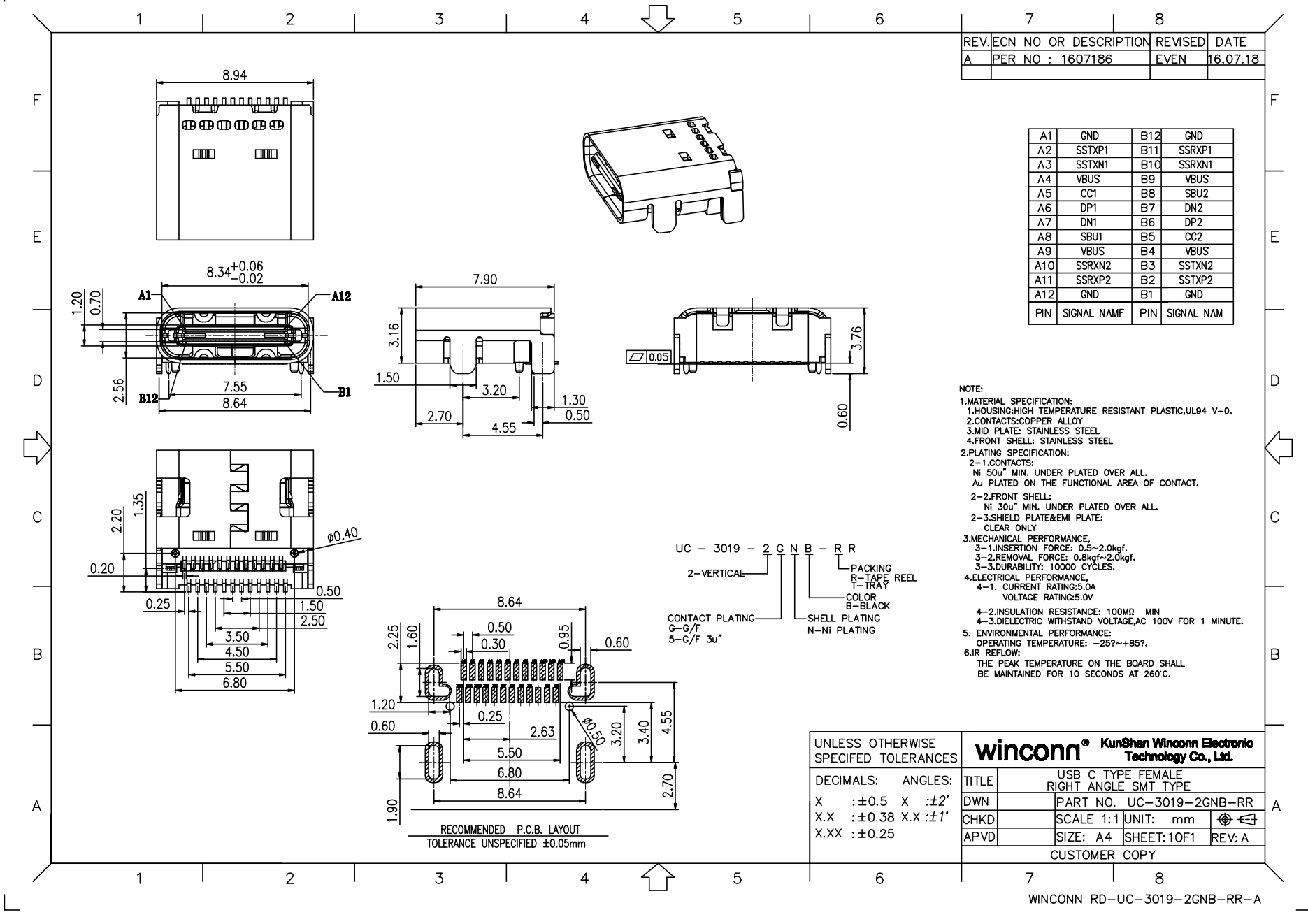 Right Angle SMT Conduct Electricity USB Type C socket from China ...