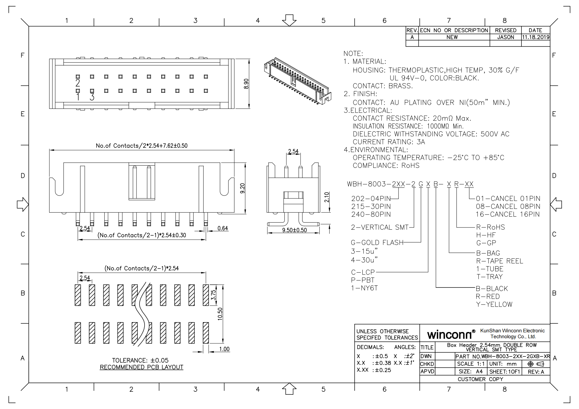 horizontal surface mount RIbbon Cable Connectors Box Header terminal ...